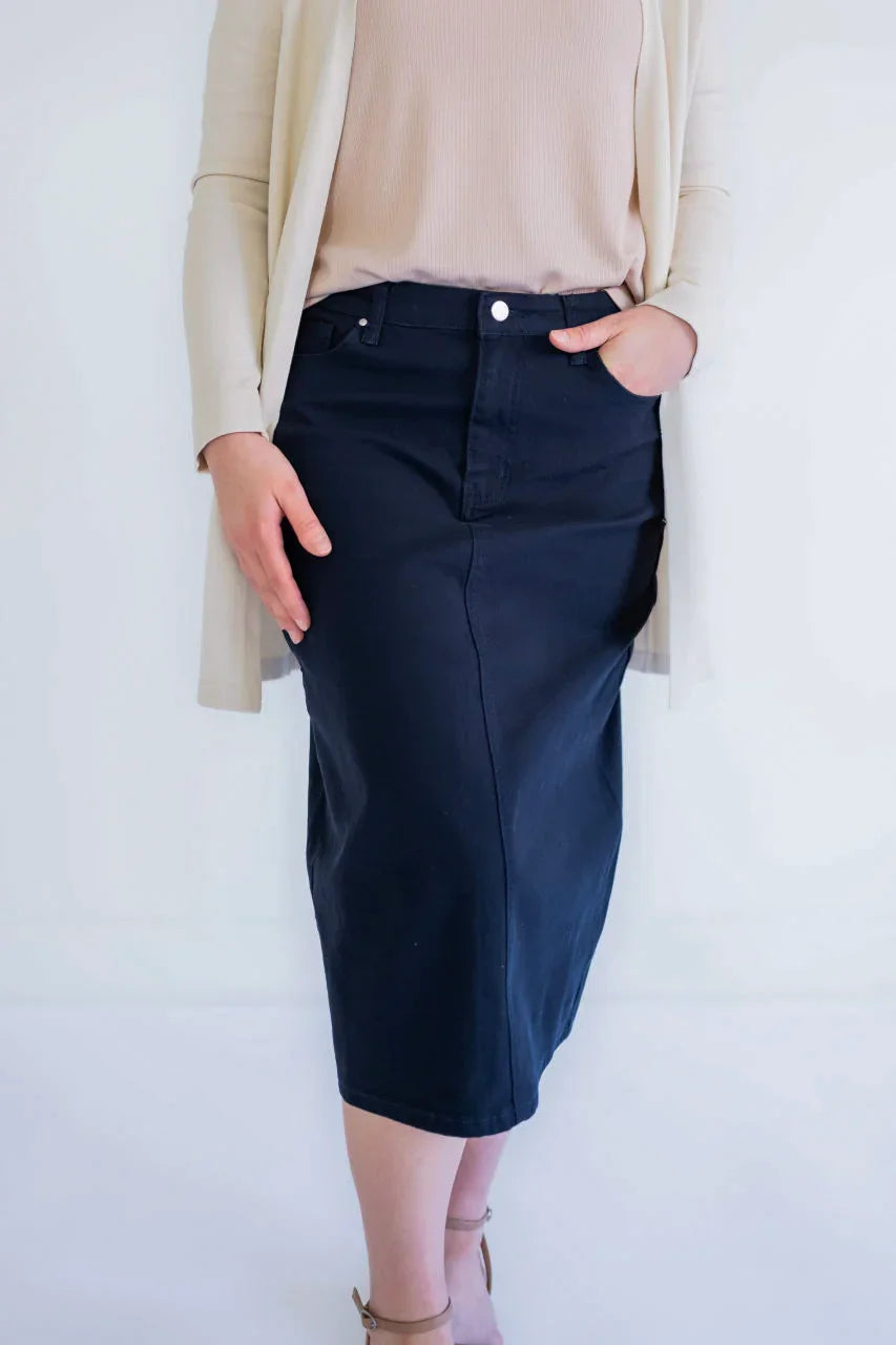 Blythe Midi Denim Skirt in Classic Navy- FINAL SALE — Salt and Honey