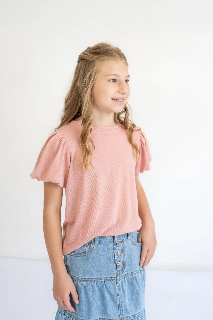Rylee Girls Puff Sleeve Top in Rosewater — Salt and Honey